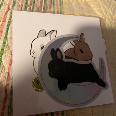 Holo Moon Bunny Sticker Waterproof Vinyl Sticker Black - Etsy