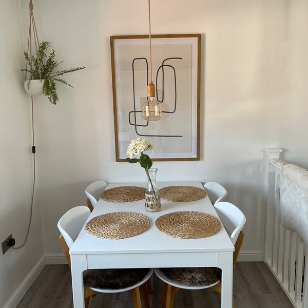 Wooden Plug in Pendant Light - Fabric Cable, Oak Style Wood Lamp Holder ...