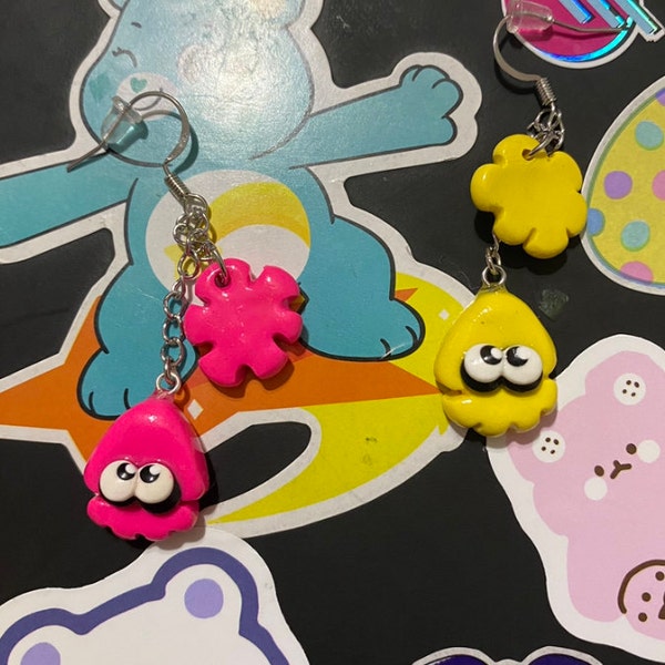 Splatoon Squid & Splat Earrings - Dark Blue, Blue, Cyan, Purple, Pink ...