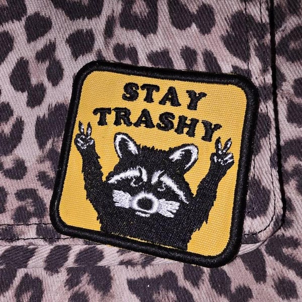 Raccoon Embroidered Iron-on Patch: 'stay Trashy' Design - Etsy