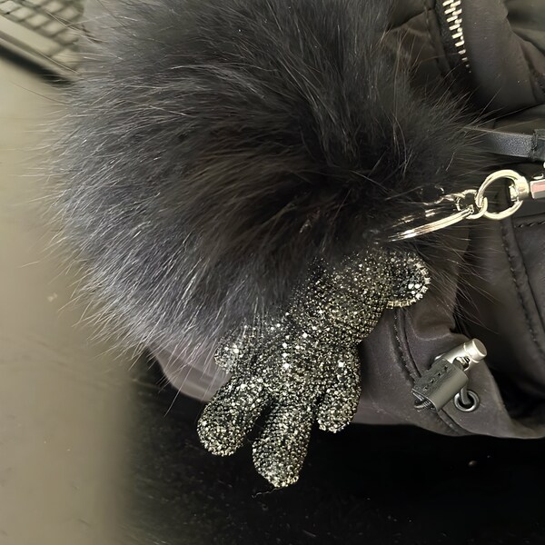 Large Fluffy Puffs Ball Bag Charm Pompom Keychain Fur Keychain Furry ...