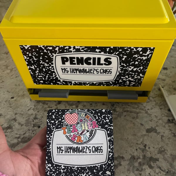 Personalized Teacher Pencil Dispenser Label: Waterproof Decal (7.4"x2.5 ...
