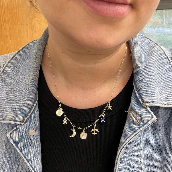 Custom Charm Necklace or Bracelet | Dainty Pendants | Gold Charm ...