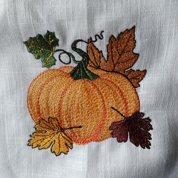 Pumpkin Machine Embroidery Design, Embroidered Pumpkin With Leaves ...