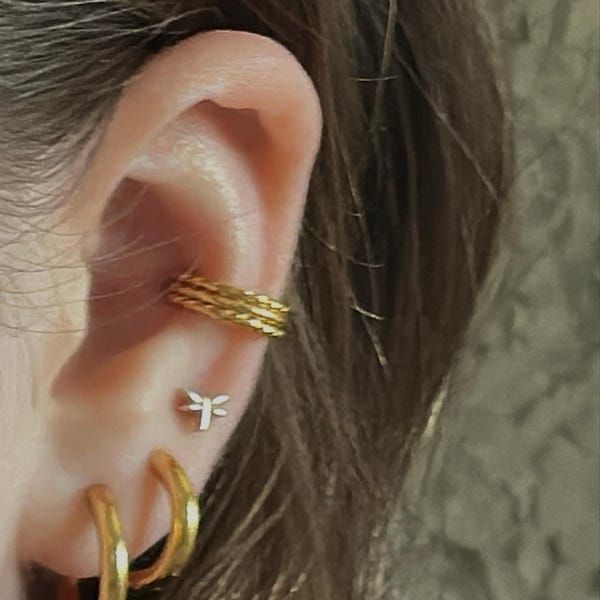 ASTM F136 Titanium Gem Bridge Conch Hoop, Conch Earring, Double Conch ...