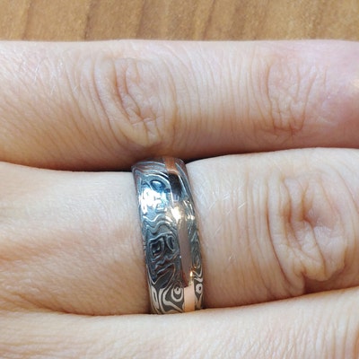 Damascus Steel, Wave Pattern Band, Ring With Waves, Damascus Steel Band ...