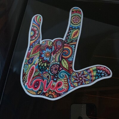Small I Love You Sign Language Hand Sticker Multicolor Car Decal Laptop ...