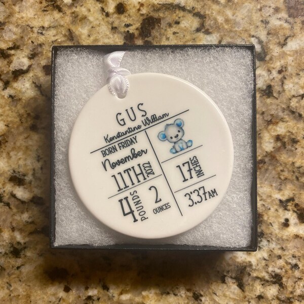 Personalized Birth Announcement Ornament, Custom Newborn Baby Birth ...