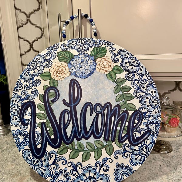 Chinoiserie Welcome Door Hanger- Print - Etsy