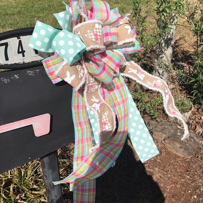 Spring Plaid Easter Bunny Bow, Lime Pink Turquoise Big Spring Plaid Bow ...