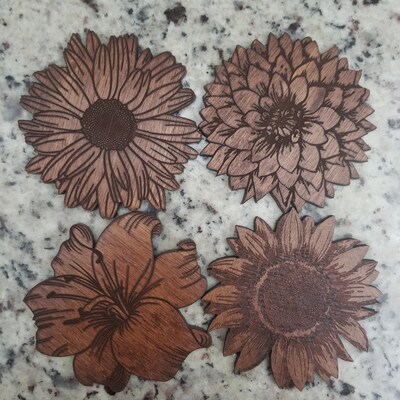 Flowers Laser Cut Wooden Coaster - Etsy