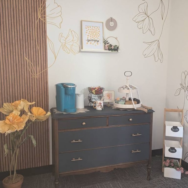 Minimal Line Art Flower Corner Wall Decals – Modern Floral Accent Wall ...