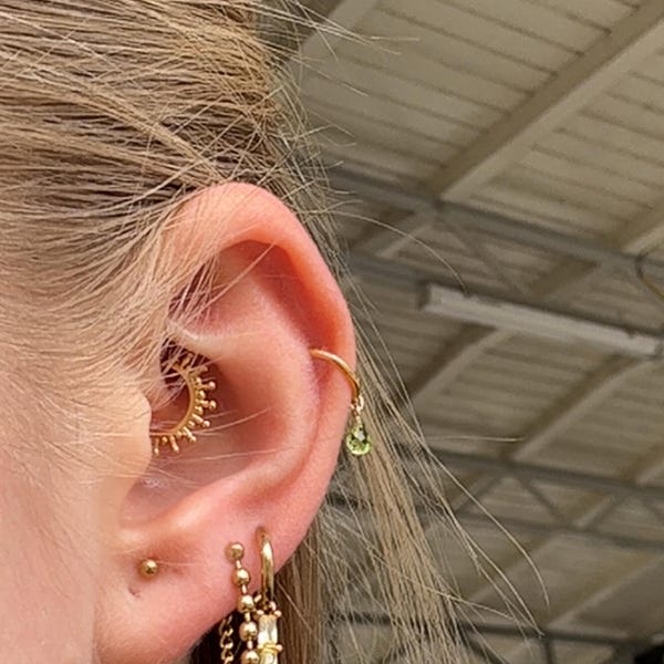 14K Solid Gold Moss Agate Stud Earring Leaf Shape Dangle Earring Dainty ...