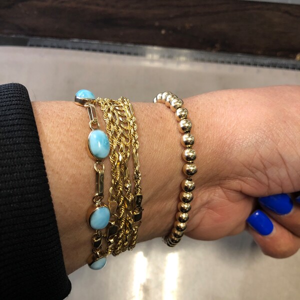 14K Gold Ball Bracelet| 14K Solid Gold Bead Bracelet| 14K Gold Bracelet ...