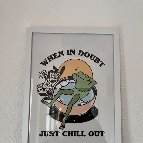 Retro Frog Wall Print, Chill Quote, Vintage Frog, Retro Flowers ...