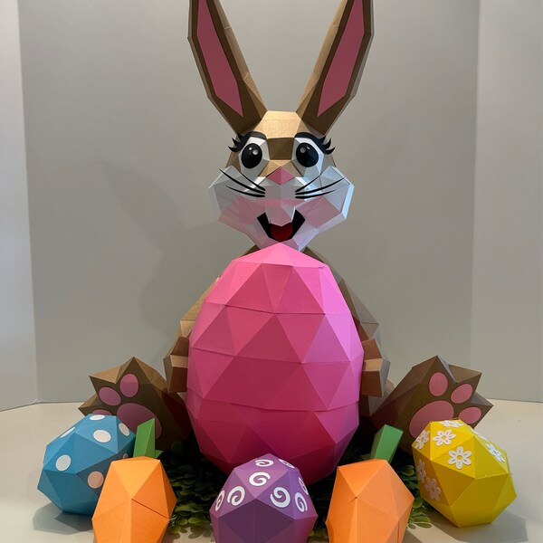 Low Poly Rabbit Papercraft PDF, SVG Template Creating Rabbit Holding ...