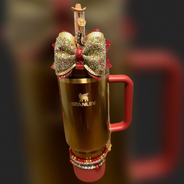 Maroon Gold Bow Straw Topper, Stanley Country Gold Tumbler Straw Topper ...