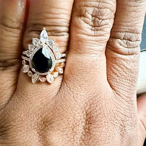 Beautiful Black Proposal Ring Set Vintage Art Deco Pear - Etsy