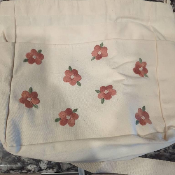 Daisy Embroidered Tote Bag, Cute Small White Daisies, White Flower ...