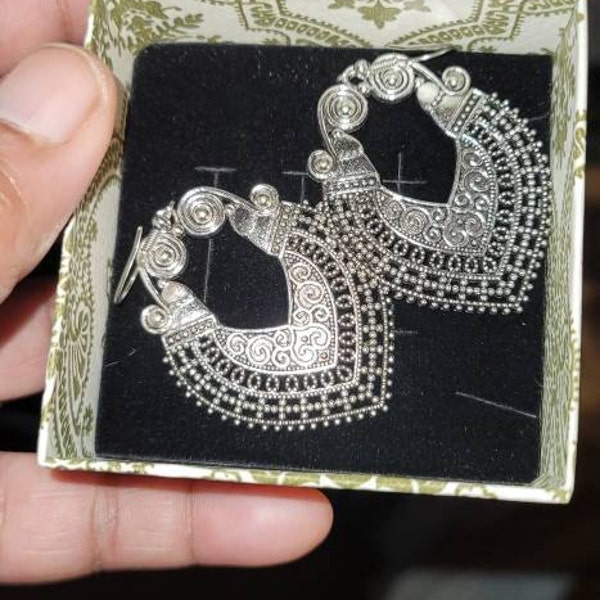 Large Ethnic Earrings for Women Fan Filigree Earrings Tribal Dangle ...