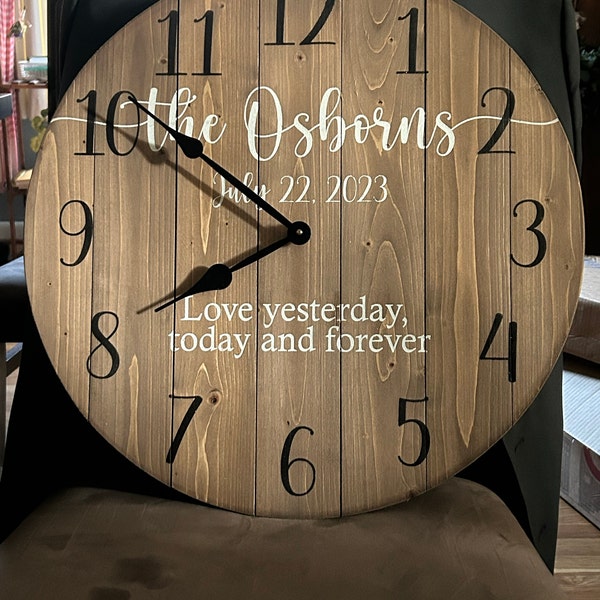 Family Name Wood Wall Clock, Cursive Wall Clock, Personalized Farmhouse ...