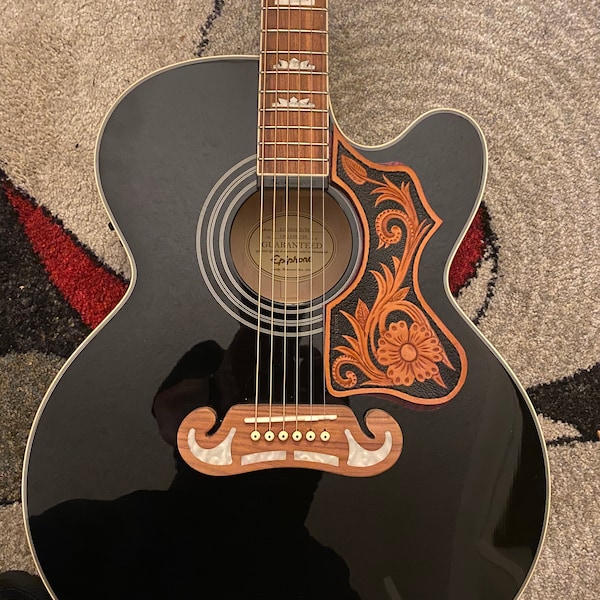 Carved Leather Pick Guard for Epiphone EJ200 / Leather Acoustic ...