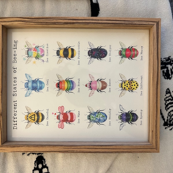 Bumblebee Art, Rainbow Bee Print, Bee Art, Save the Bees, Honeybee, Bee ...