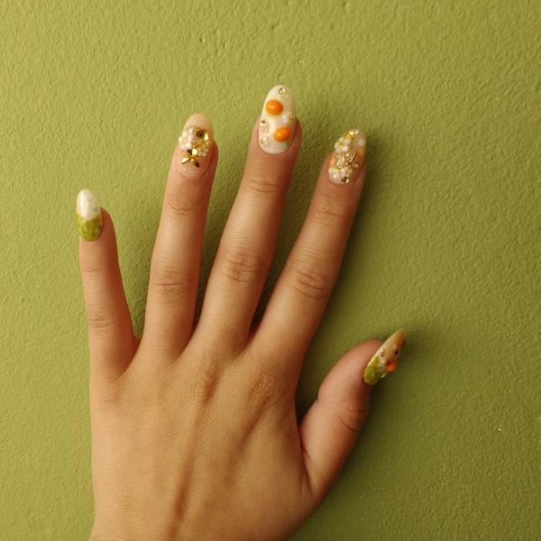 Capyorange Press On, Cute 3D Painted Nails, Cute Capybara Nails, Orange ...