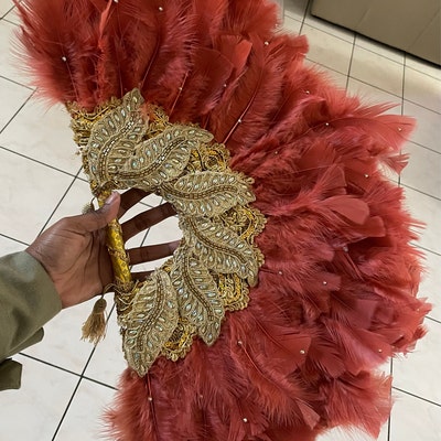 Feather Hand Fan/ African Feather Fan/ Bridal Handfan/ Feather Handfan ...