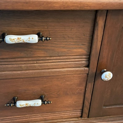 33.785ceramic Cabinet Pulls Blossom Dresser Knob Antique Brass Drawer Handles Yellow White ...