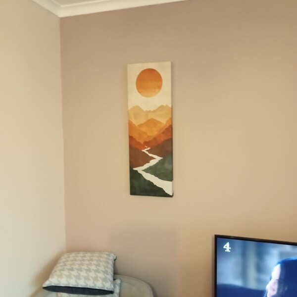 Boho River Journey - Relaxing Narrow Wall Art With Geometric Mountains ...