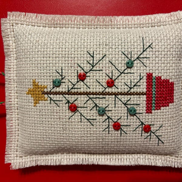 Personalized Button Tree Cross Stitch Ornament, Farmhouse Christmas ...