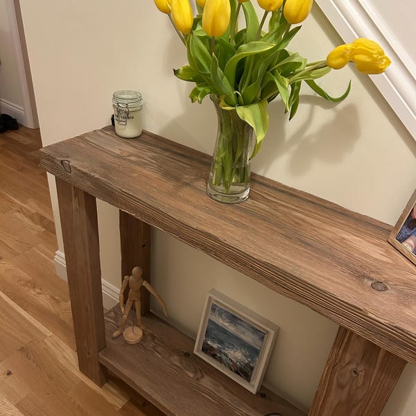 Rustic Narrow Console Table With Shelf – Handmade Solid Wood Farmhouse ...