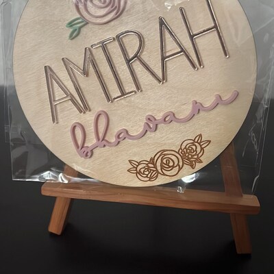 Rose Baby Girl Name Sign Floral Wood Name Sign 3D Name Announcement ...