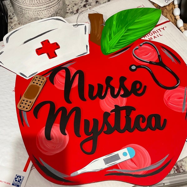 School Nurse Apple Door Hanger - Etsy