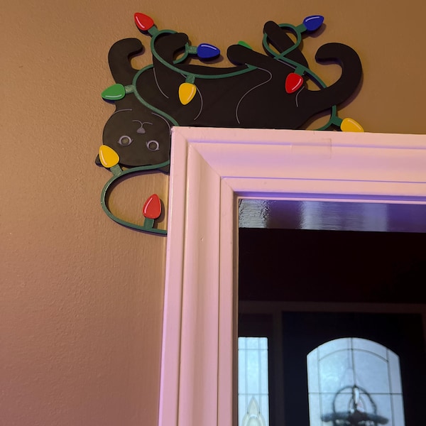 Cute Christmas Cat Door Topper | Funny Cat Playing With Christmas ...