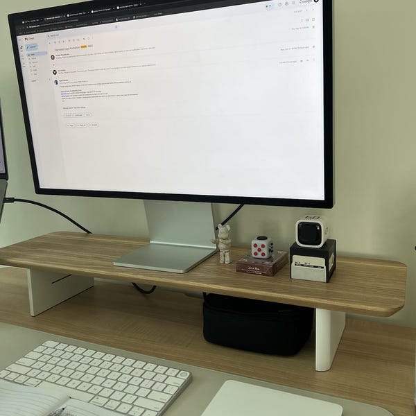 Desk Shelf Monitor Stand With Storage, Desk Monitor Riser Wood, Monitor ...