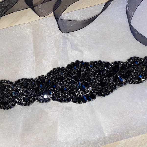 LISALI Rhinestone Belt Black, Black Bridal Belt, Black Beaded Belt ...