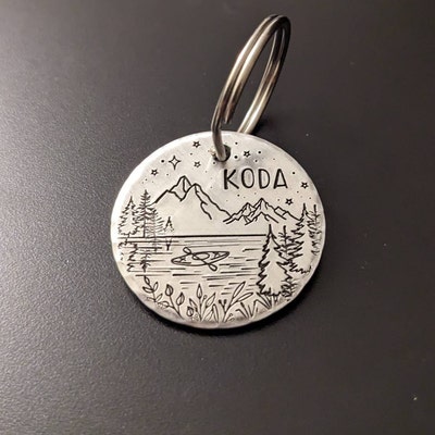 Pet ID Tag Lake Canoe Forest Dog Tag Dog Collar Tag Pet Name Tag Hand ...