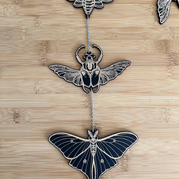 Insect Garland Wood Wall Hanging Decor | Hawkmoth | Luna Moth | Winged ...