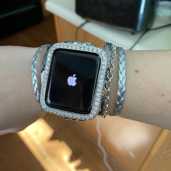 Custom Apple Watch Cover Silver Lab Diamond Bezel, Apple Watch Case ...