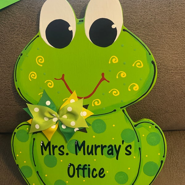 FROG TEACHER SIGN Wall Art Hanger Plaque Decor Hand Painted Handcrafted ...