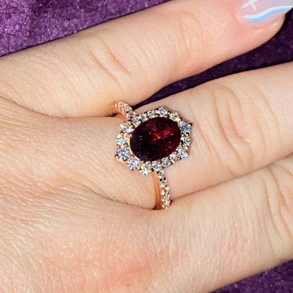 Natural Rhodolite Garnet Engagement Ring, Garnet Rose Gold Ring ...