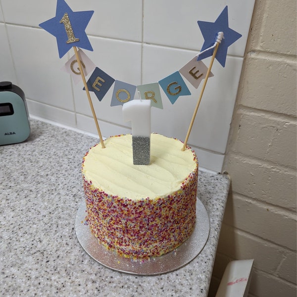 Blue Star Cake Topper Boys Pastel Blue 1st Birthday Rainbow Bunting ...