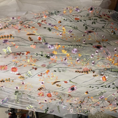 Colorful Embroidered Tulle Lace Fabric With 3d Flowers Floral Tulle ...