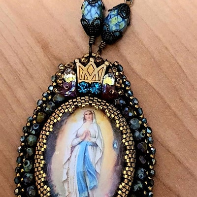 Madonna, Divine Shepherdess, Mary Bead Embroidery Fringe Necklace ...