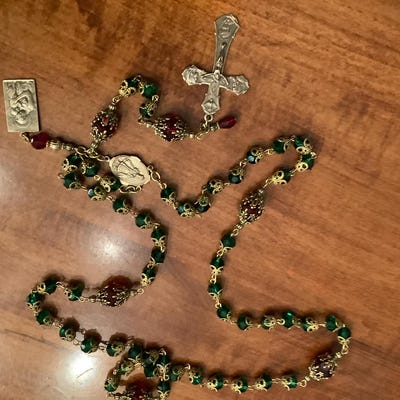 Rosary St. Joseph Crystal & Aquamarine Sacred Heart of Jesus French ...