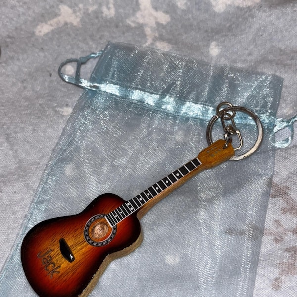 5 Colours Mini Guitar Keyring 10cm/5 Designs Wooden Handmade Music Key ...