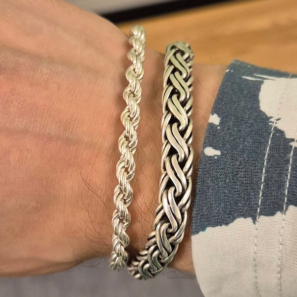 Sterling Silver Rope Chain Bracelet, Real Silver Rope Bracelet ...