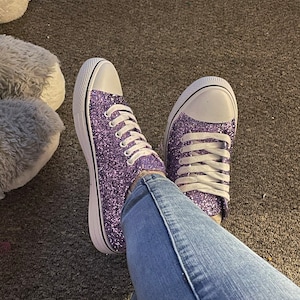 Lilac Purple Wedding Sneakers for Bride, Sparkle Glitter Sneakers ...